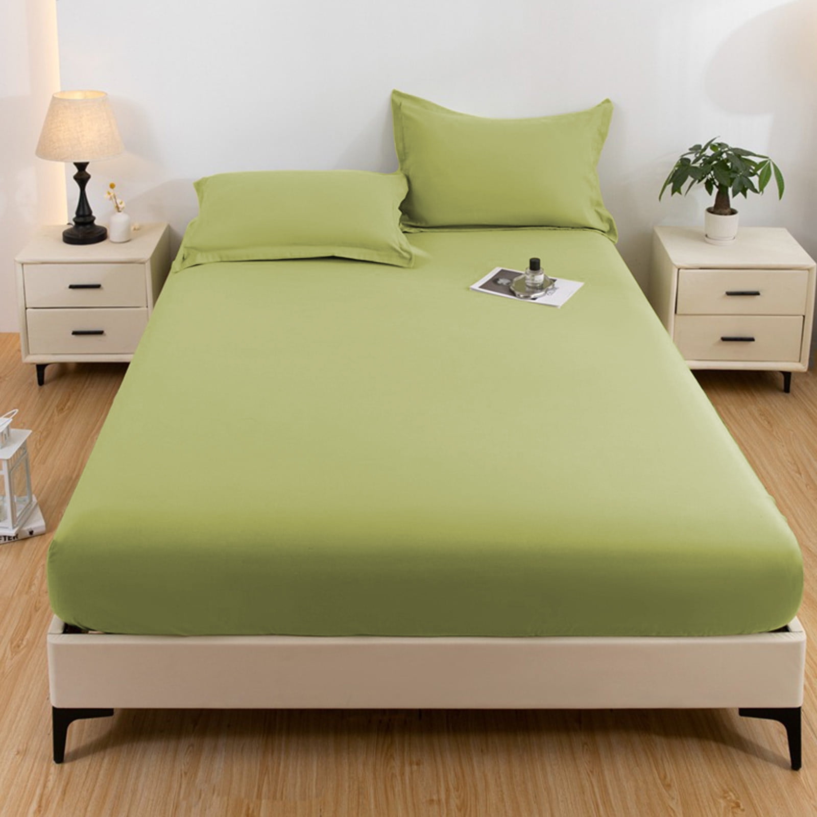 Btomtd Washed Fitted Sheet Solid Color Mattress Pad Protective Cover ...