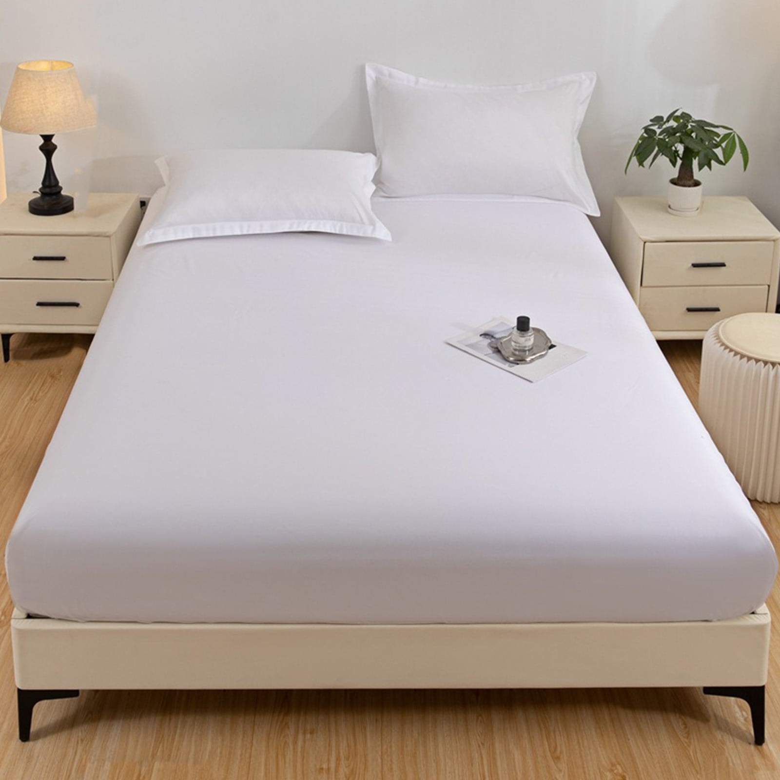 Btomtd Washed Solid Color 3Piece Fitted Sheet Mattress Pad Protector ...