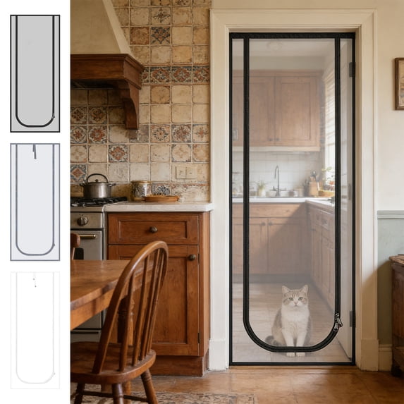 Btomtd Zippered Cat & Dog Proof Mesh Door Curtains, 39.4"W x 82.7"L, No ...