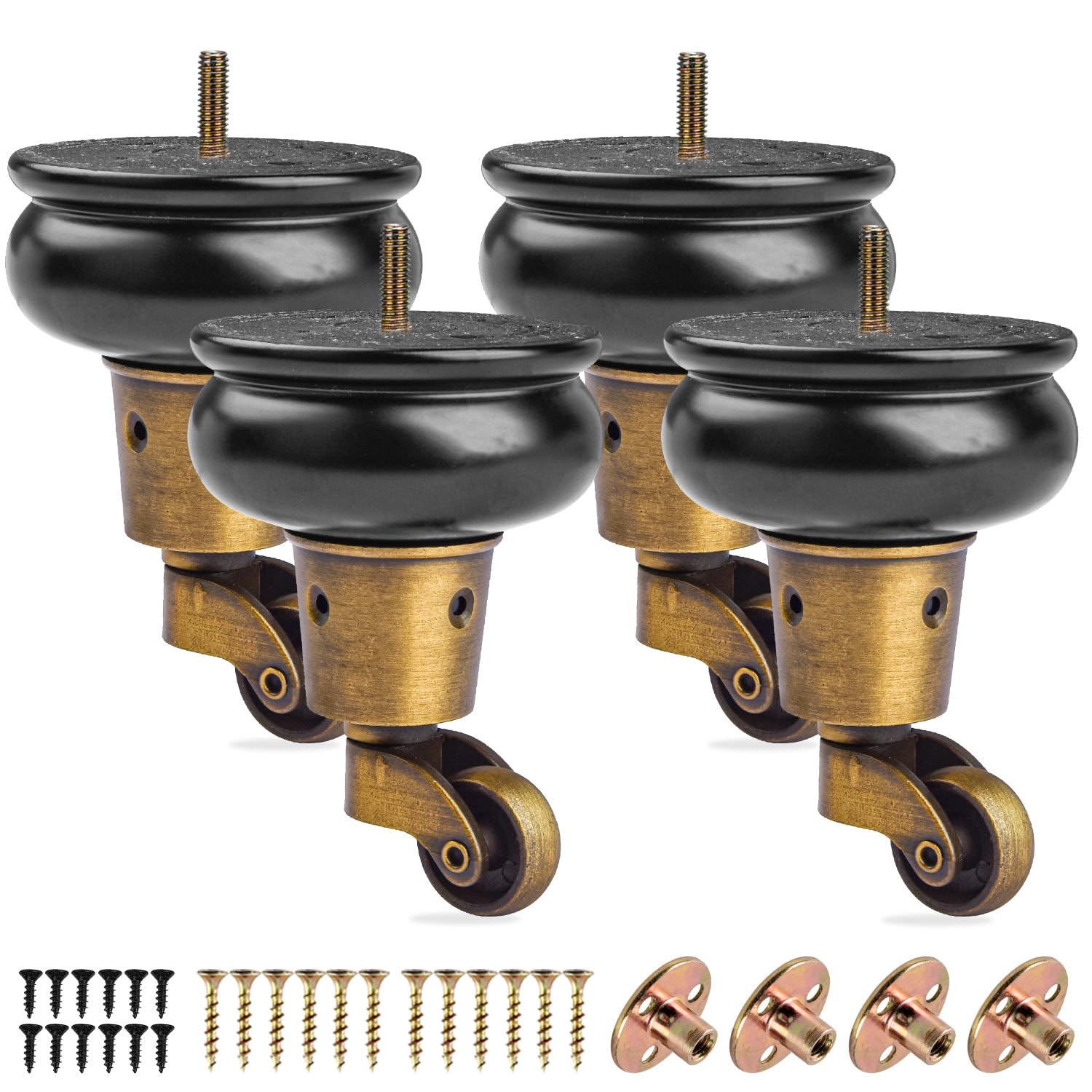 Btowin VCF 4 Inch / 10cm Wooden Furniture Legs Castors, 4Pcs Walnut ...