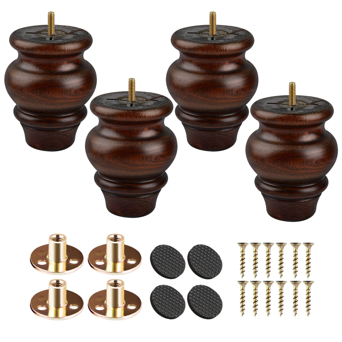 Btowin VCF 4 inch Solid Wood Furniture Legs, 4Pcs Glaze Turned Wooden ...