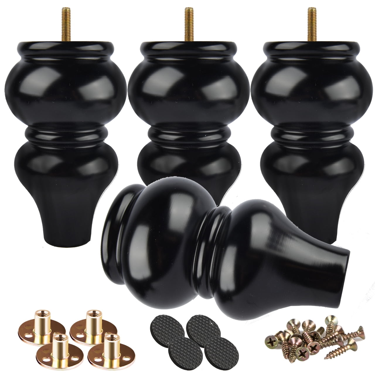 Btowin VCF 8 Inch / 20cm Solid Wood Furniture Legs, 4Pcs Black Couch ...