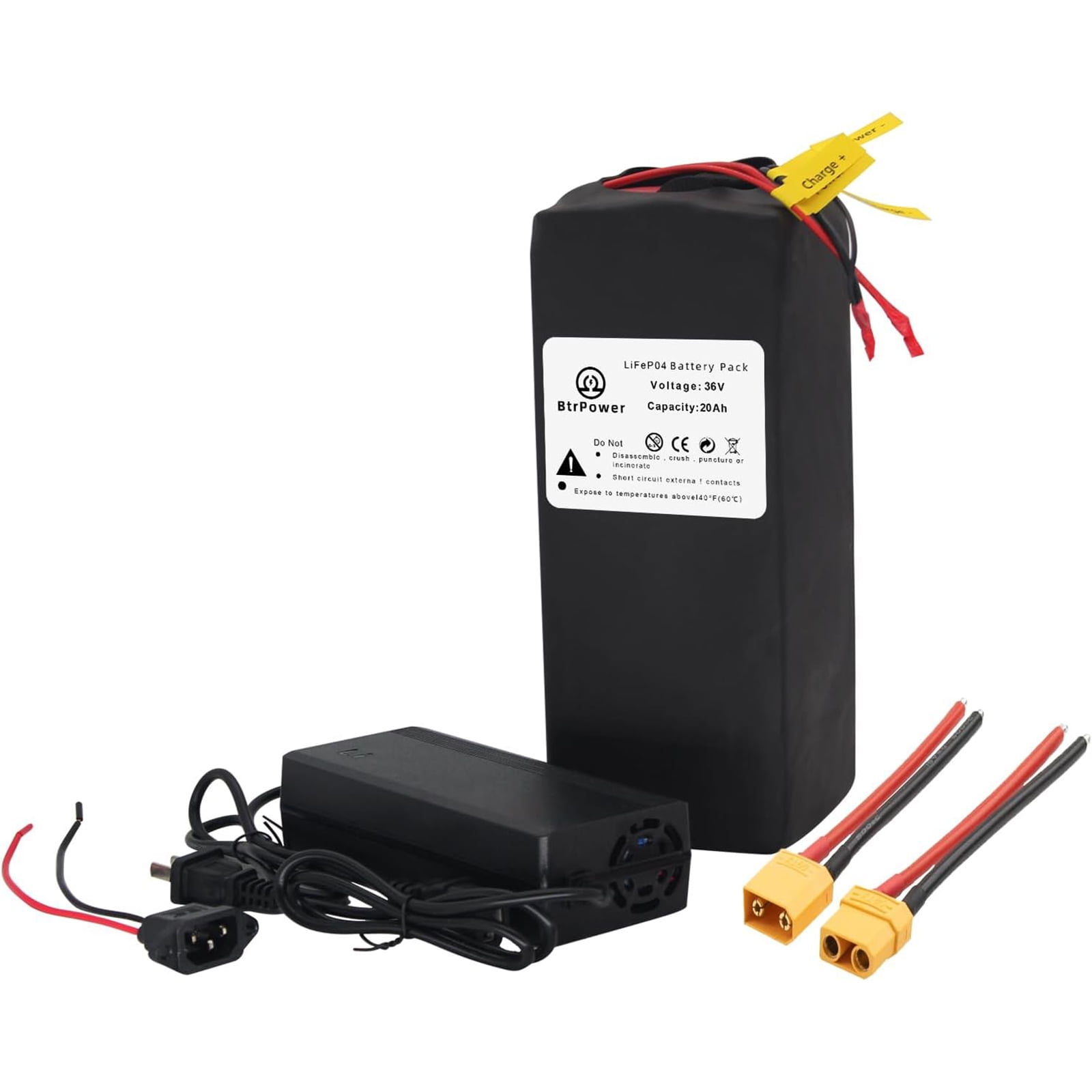 Btrpower 36V 20Ah LiFePo4 Battery Pack for Electric Bike Bicycle Scooter for 750W Motor ...