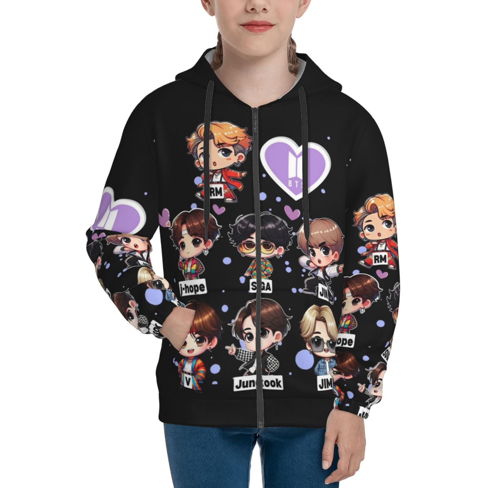 Bts Teenager Zip-Up Hoodie Print Hooded Sweatshirt Soft & Elastic ...