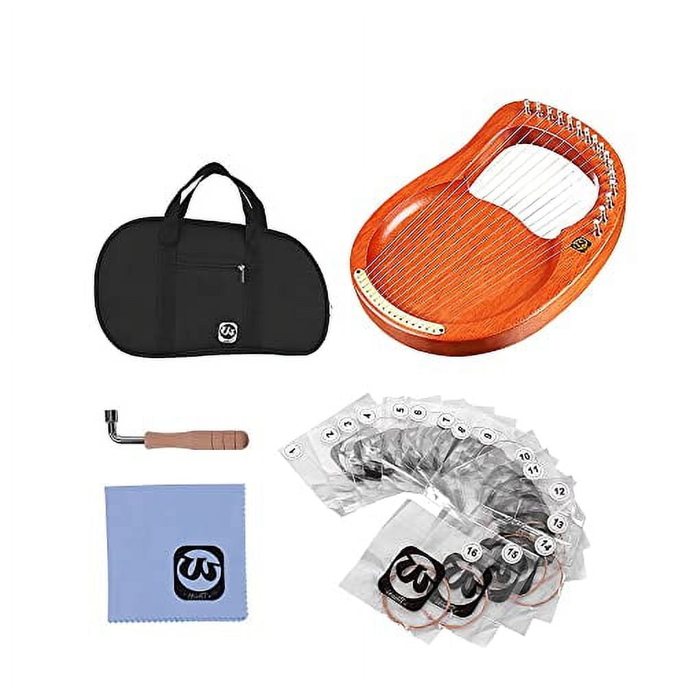 Btuty 16-String Wooden Lyre Harp Metal Strings Mahogany Solid Wood String Instrument with Carry ...