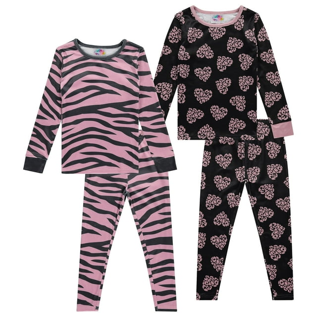 Btween Comfortable 4-Piece Girls' Pajama Sets with Long Sleeve Tops and ...