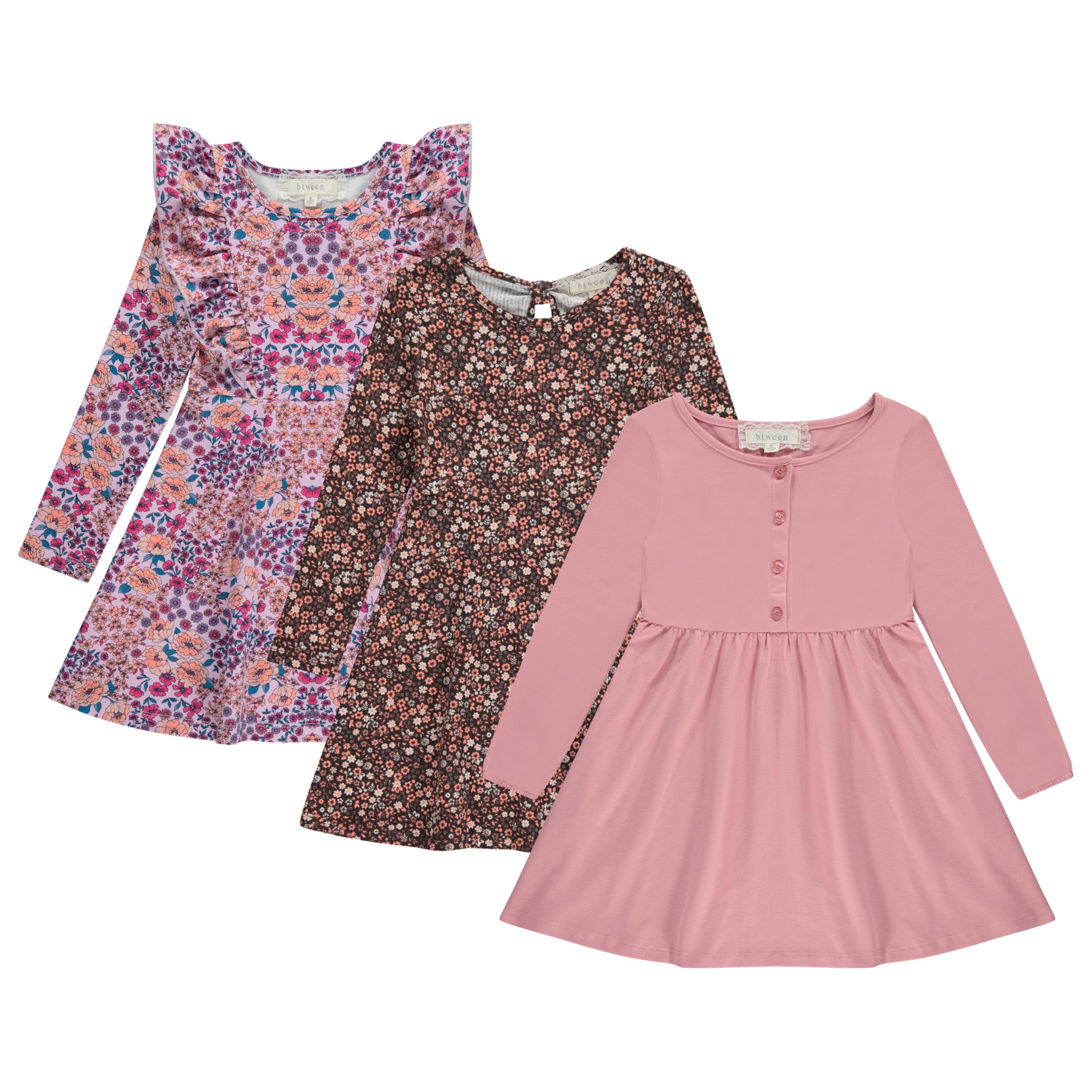 Btween Girls 3-Pack Long Sleeve Dresses - Walmart.com