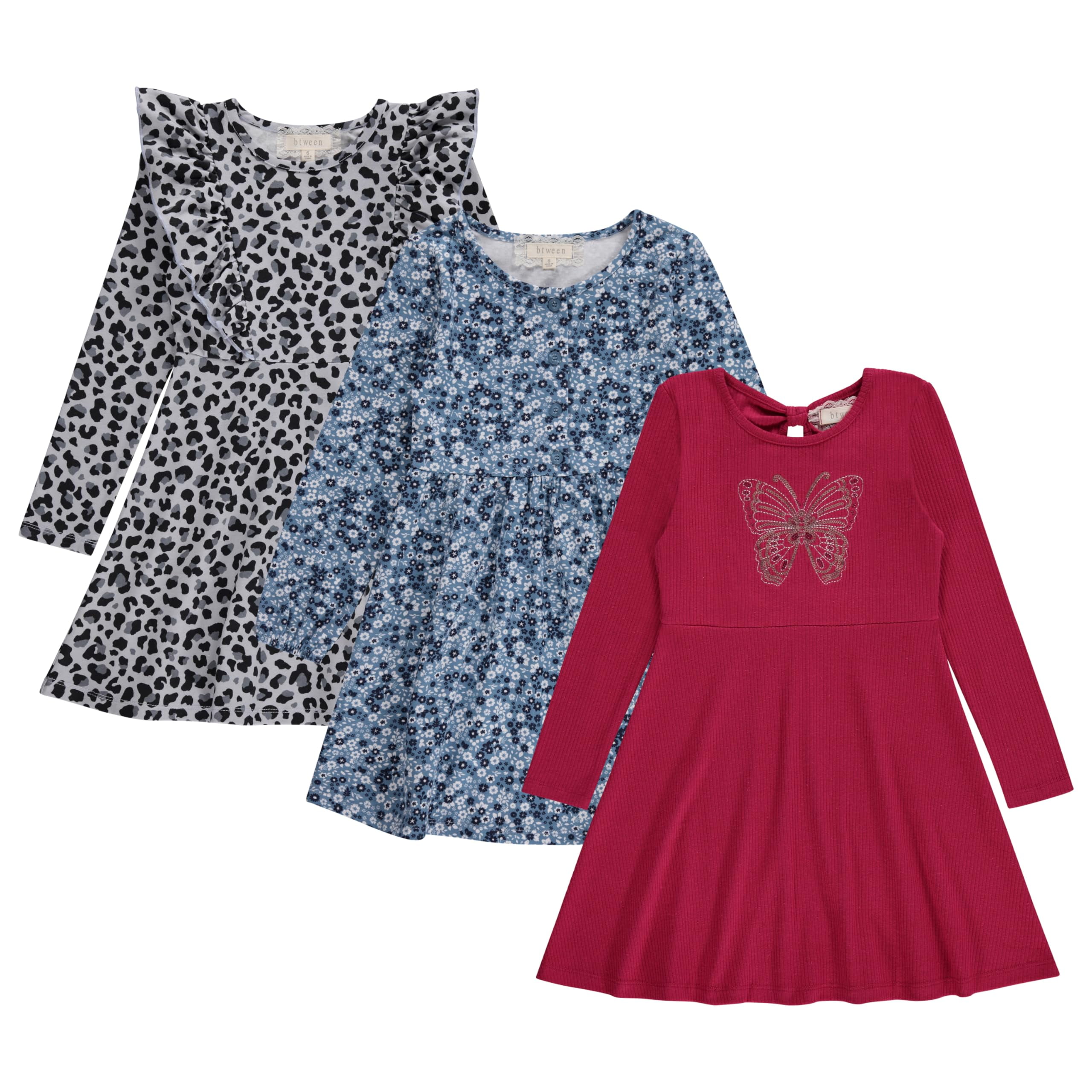 Btween Girls 3-Pack Long Sleeve Dresses - Walmart.com