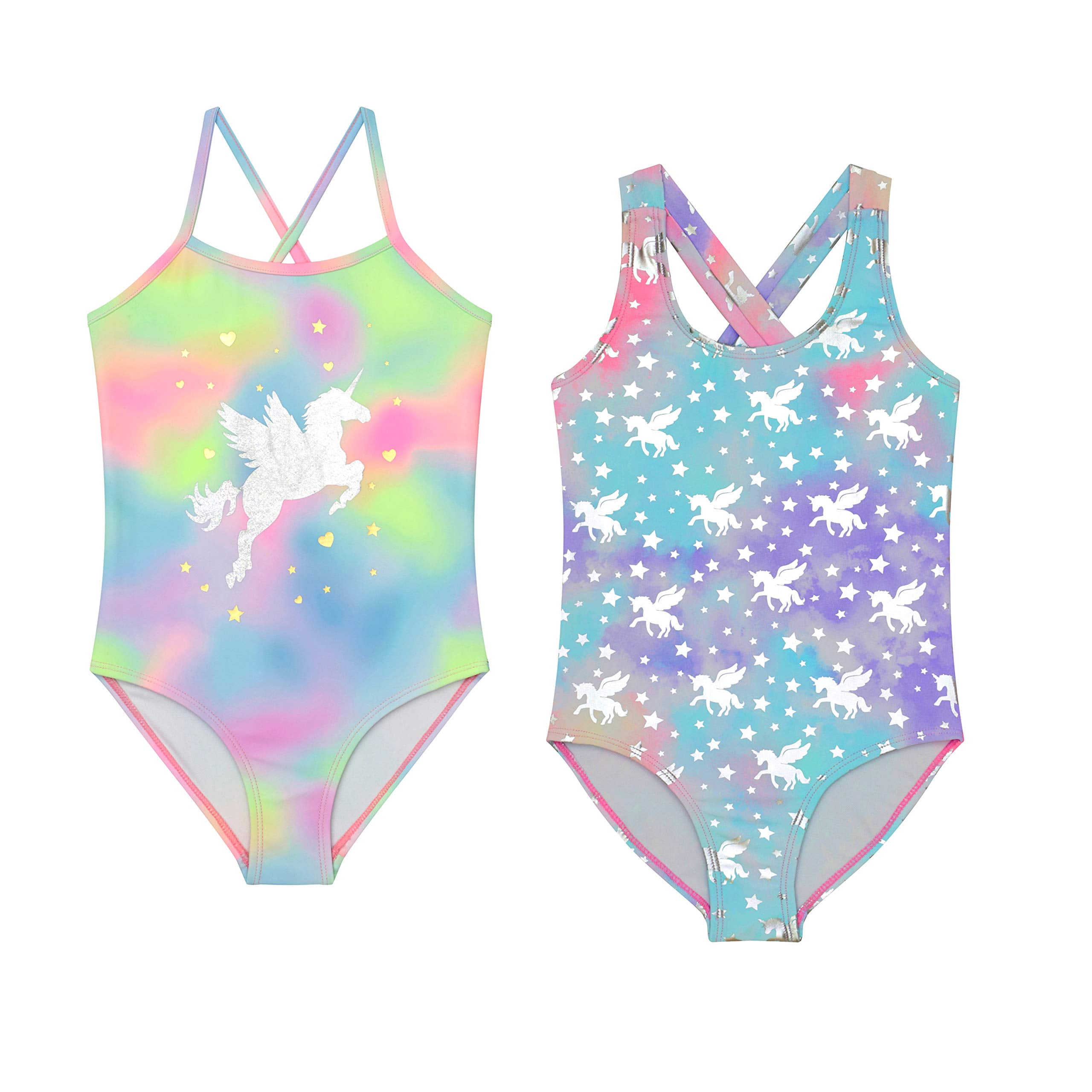 BTween Girls Multi Pack One Piece Swimwear Unique Colors and Patterns, Sizes 4-16 for Kids and ...