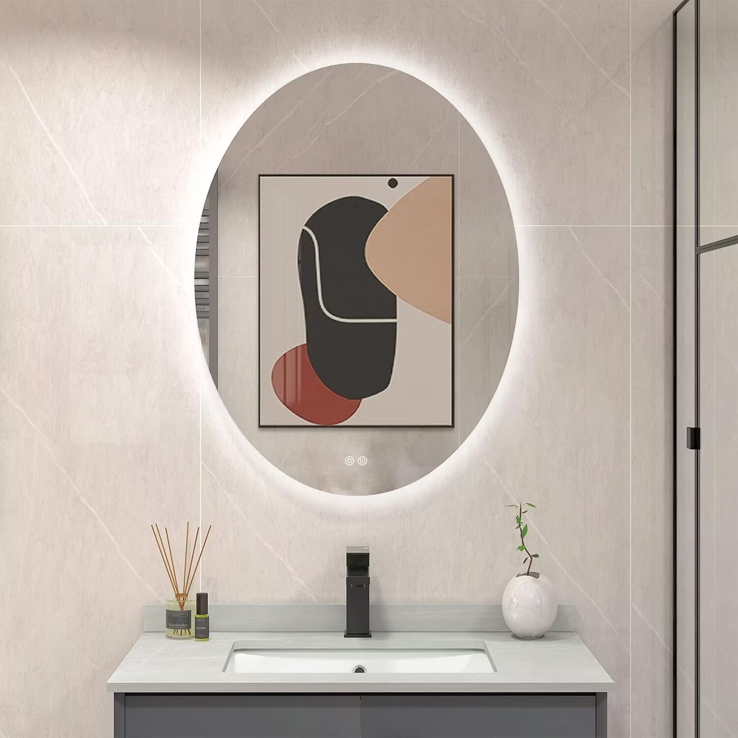 Luvodi 32x20 Inch Oval Led Backlit Bathroom Mirror Anti Fog Wall