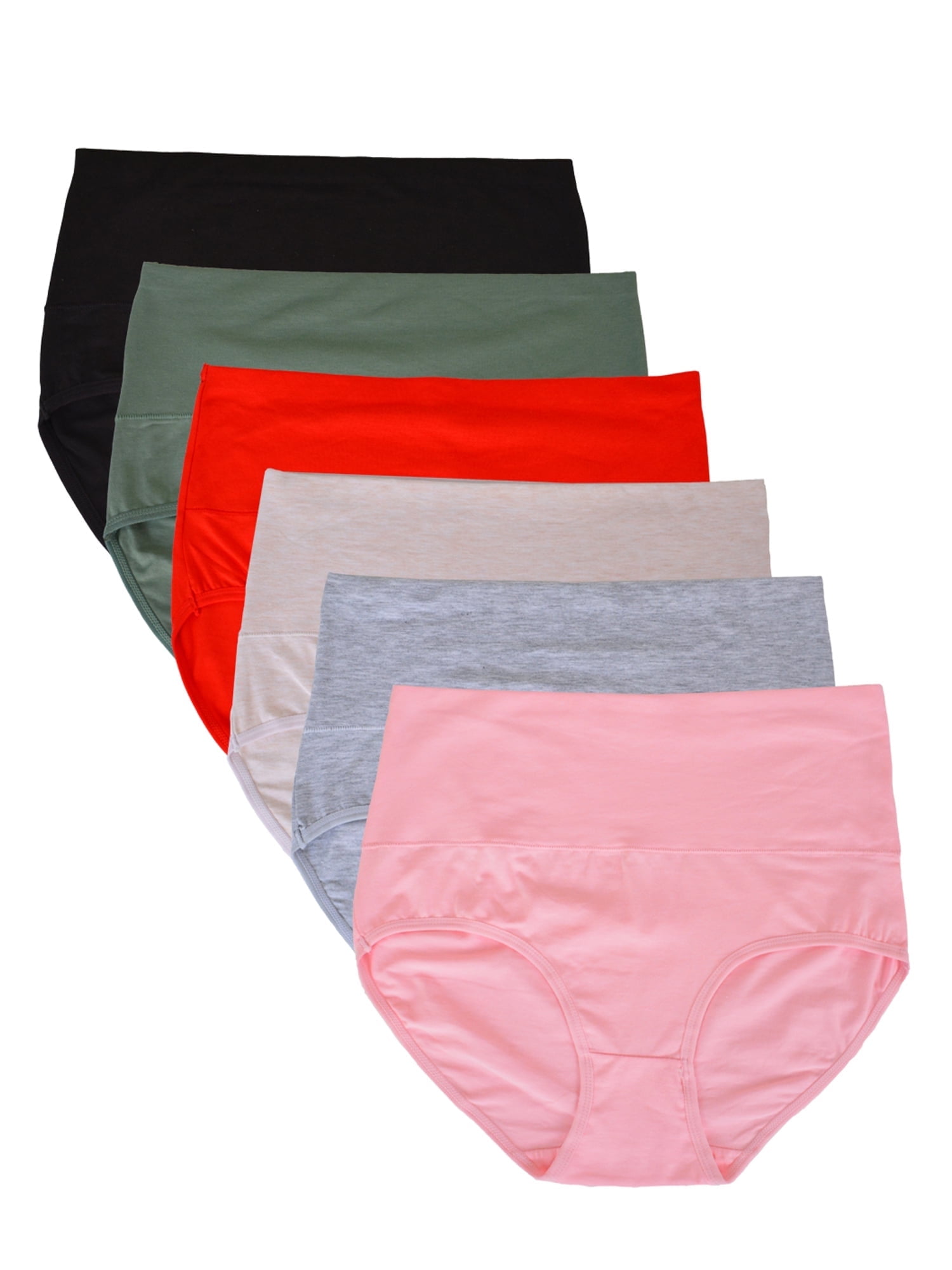 Buankoxy 6 Pack Women's High Waist Tummy Control Cotton Underwear Solid ...