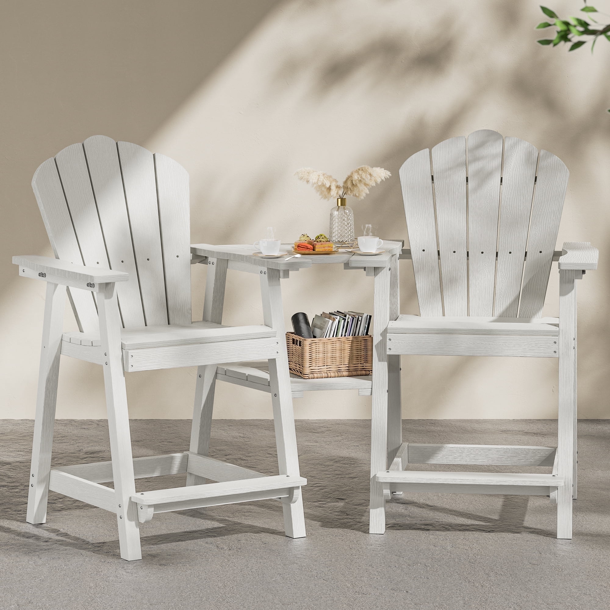 Buballino 2 Piece Adirondack High Bar Stools Set HDPE Outdoor Dual ...
