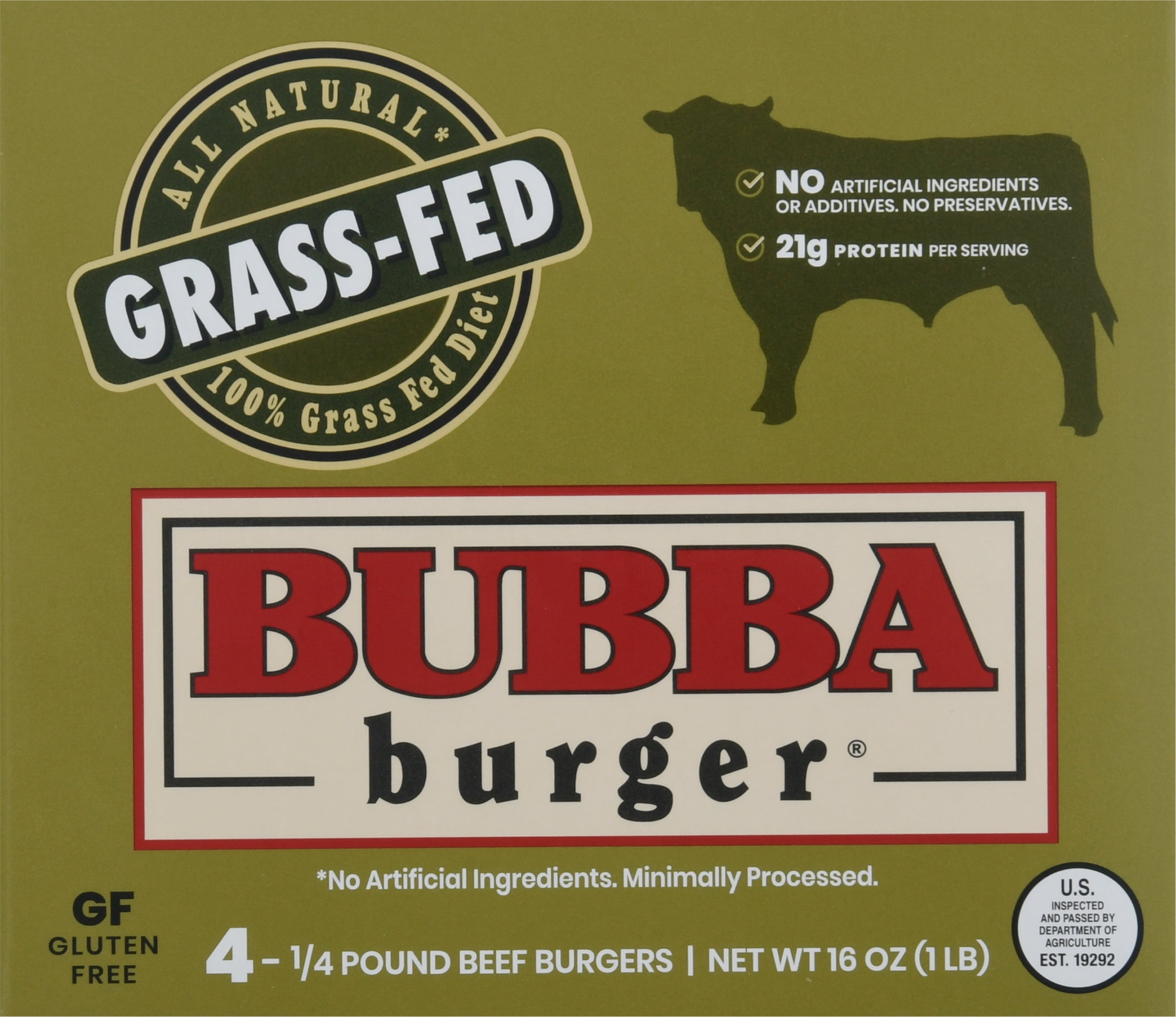 Bubba Burger® All Natural Grass-Fed, 100% USDA Frozen Beef Patties, 1 ...
