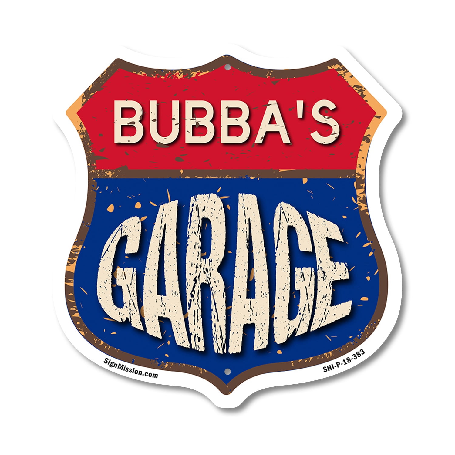 Bubba's Garage 18 inch X 18 inch Shield Shaped Commercial Grade Plastic ...
