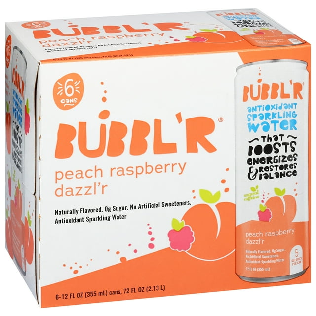 Bubbl'r Sparkling Water Peach Raspberry Dazzlr 12 fl oz, 6 Count Cans - Walmart.com