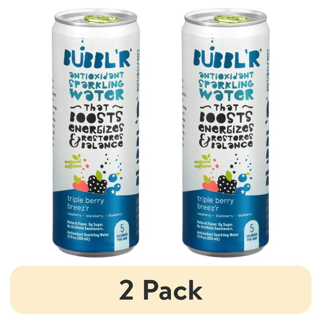 (2 pack) BUBBL'R Antioxidant Sparkling Water, Triple Berry Breez'r, 12 fl oz Can - Walmart.com