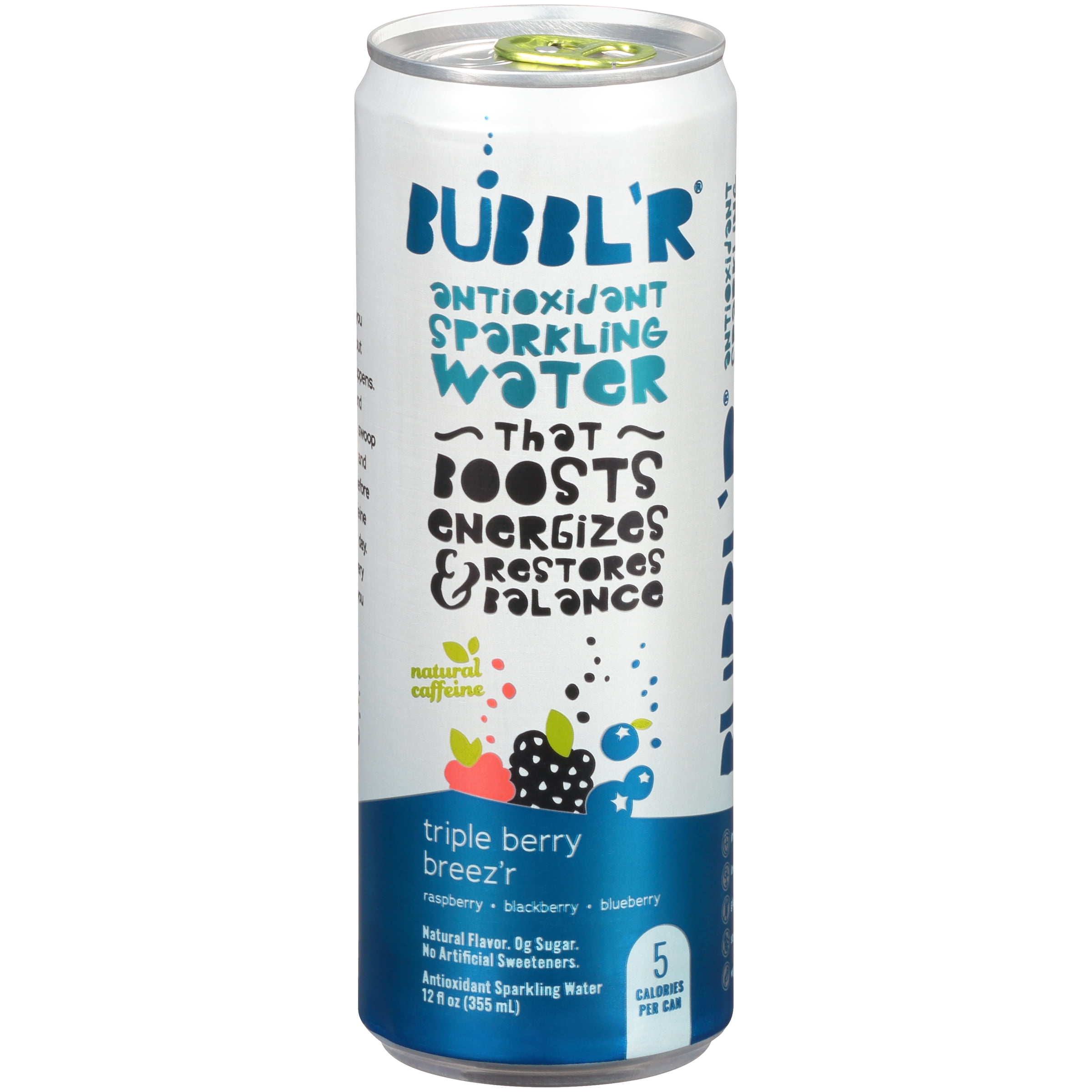 Bubbl'r Triple Berry Antioxidant Sparkling Water with a Boost of Caffeine, 12 fl oz Can ...