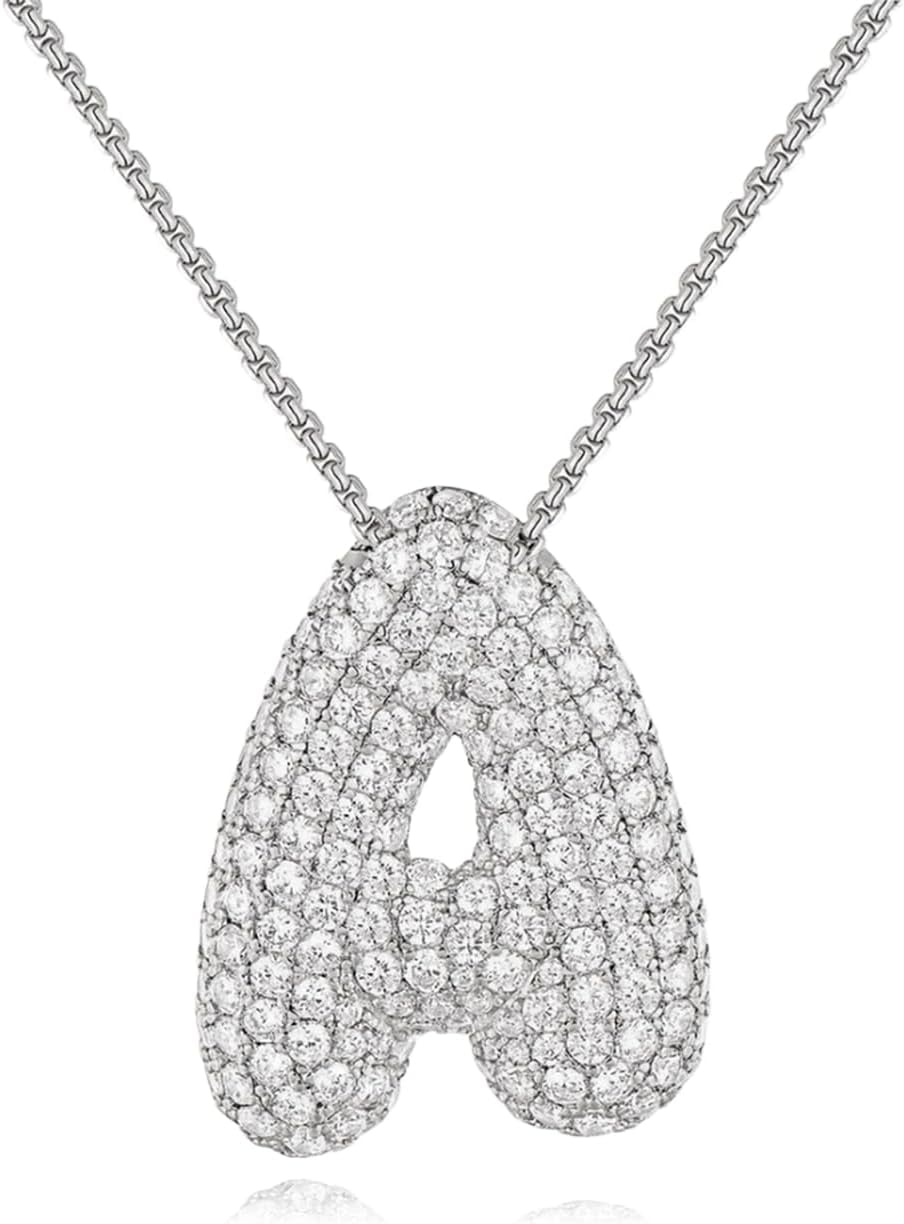 Bubble Alphabet A Letter Necklace for Women Men Dainty Sparkling Cubic ...