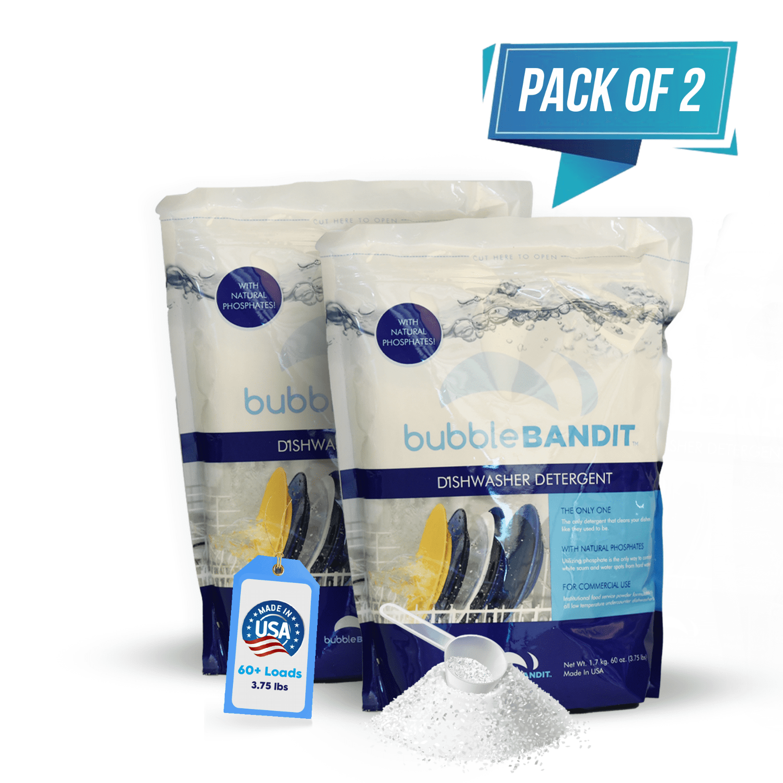 Bubble Bandit Dishwasher Detergent With Phosphate- Two Bags (7.5 lbs ...