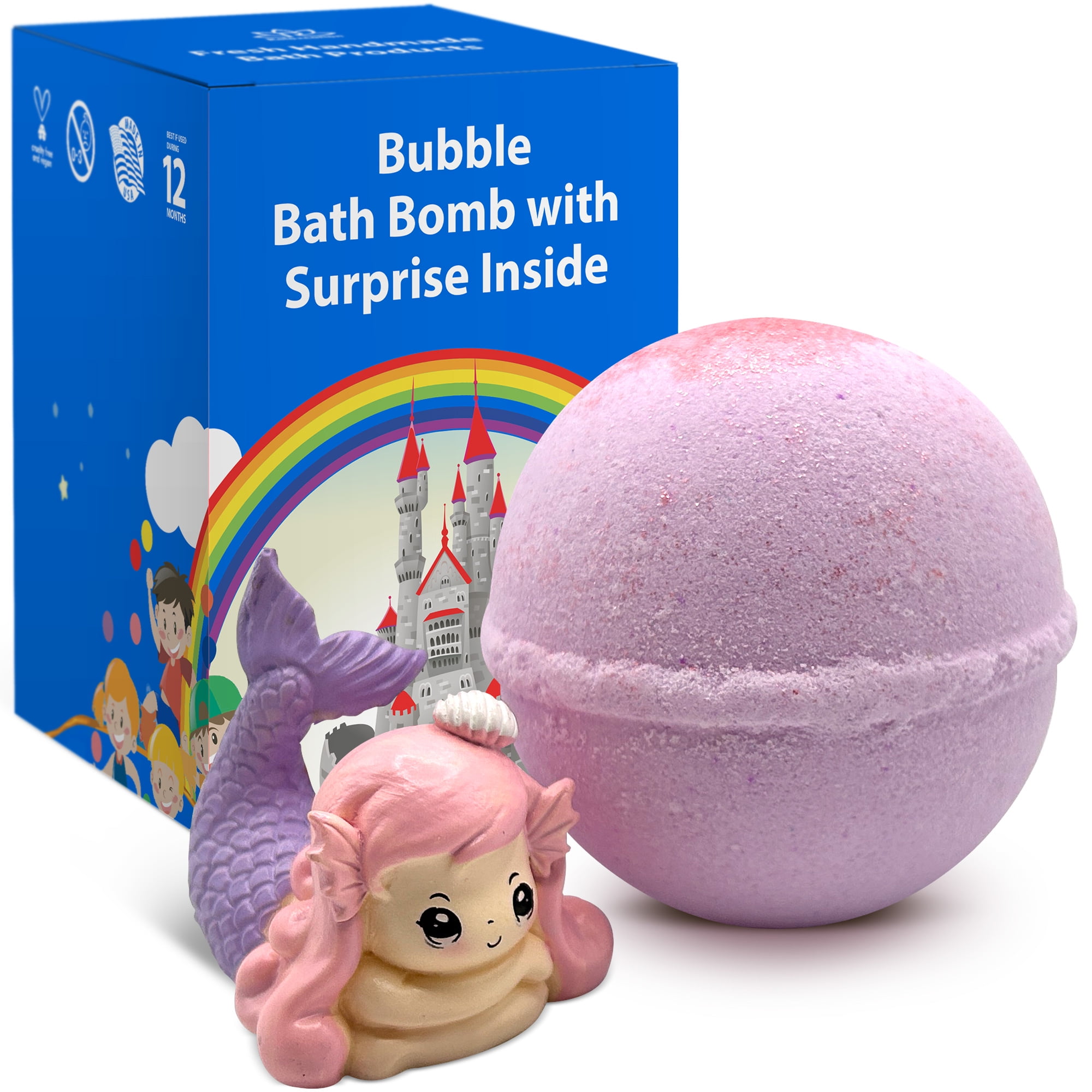Bubble Bath Bomb for Kids with Surprise Mermaid Toy Inside Natural Safe ...