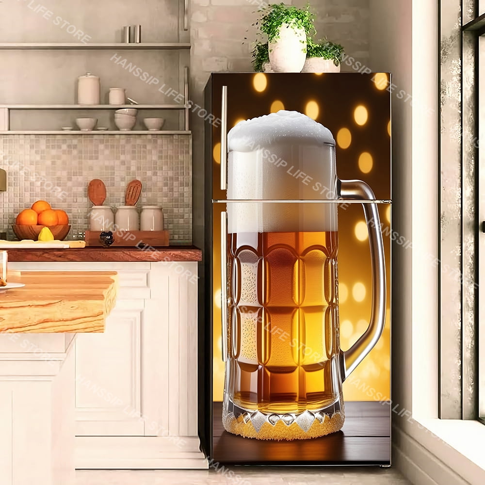 Bubble Beer 3D Refrigerator Sticker Self-Adhesive Wallpaper Home ration ...
