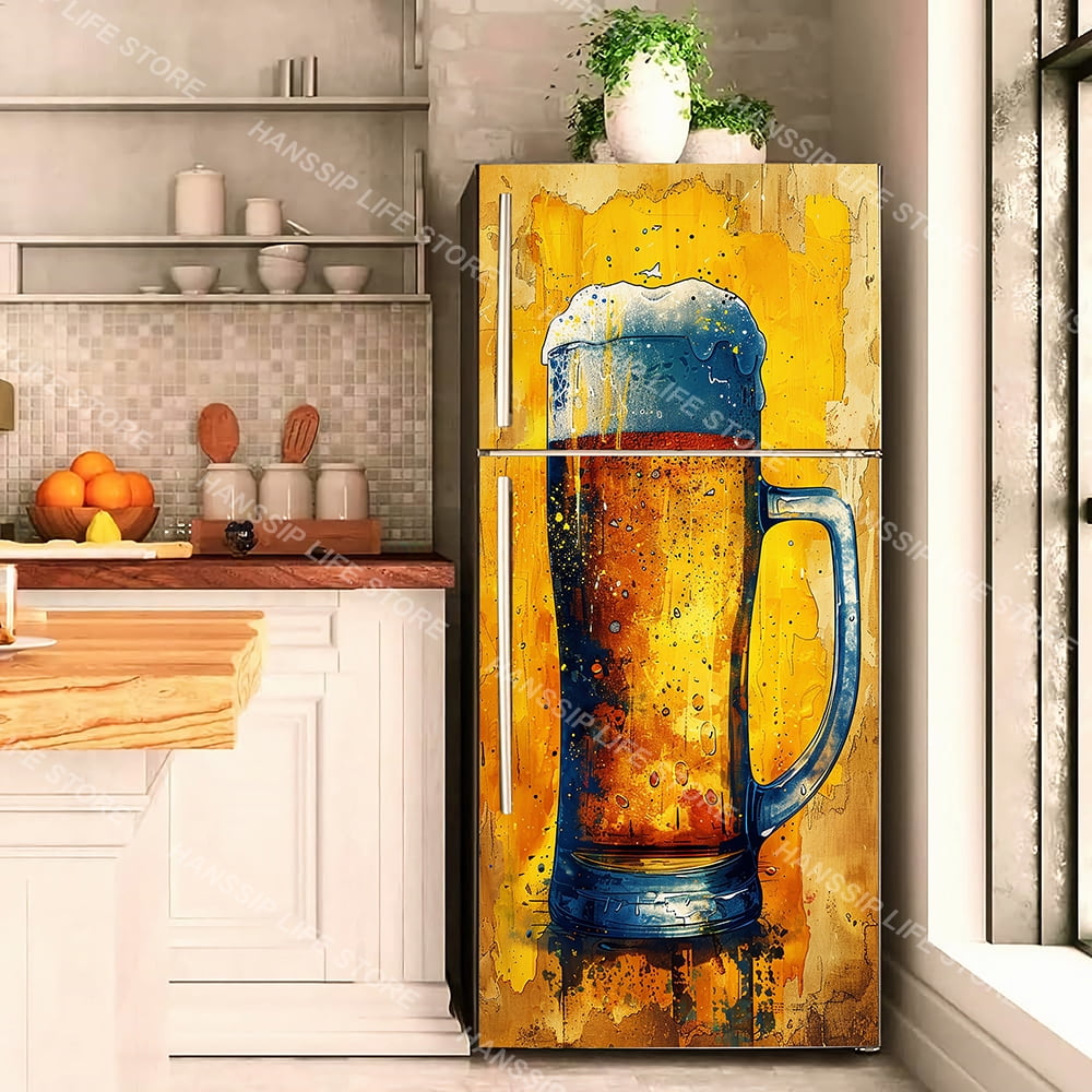 Bubble Beer 3D Refrigerator Sticker Self-Adhesive Wallpaper Home ration ...