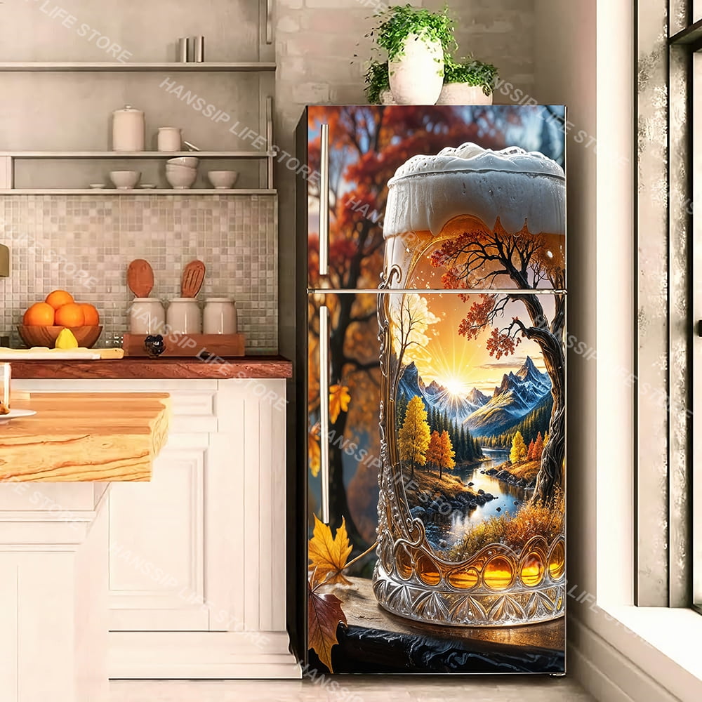 Bubble Beer 3D Refrigerator Sticker Self-Adhesive Wallpaper Home ration ...