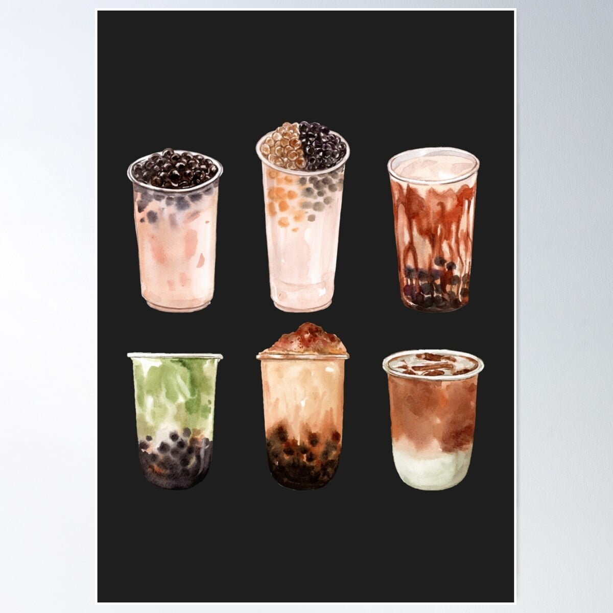 Bubble Boba Milk Tea Set Poster Wall Art, Modern Wall Decor For Living ...