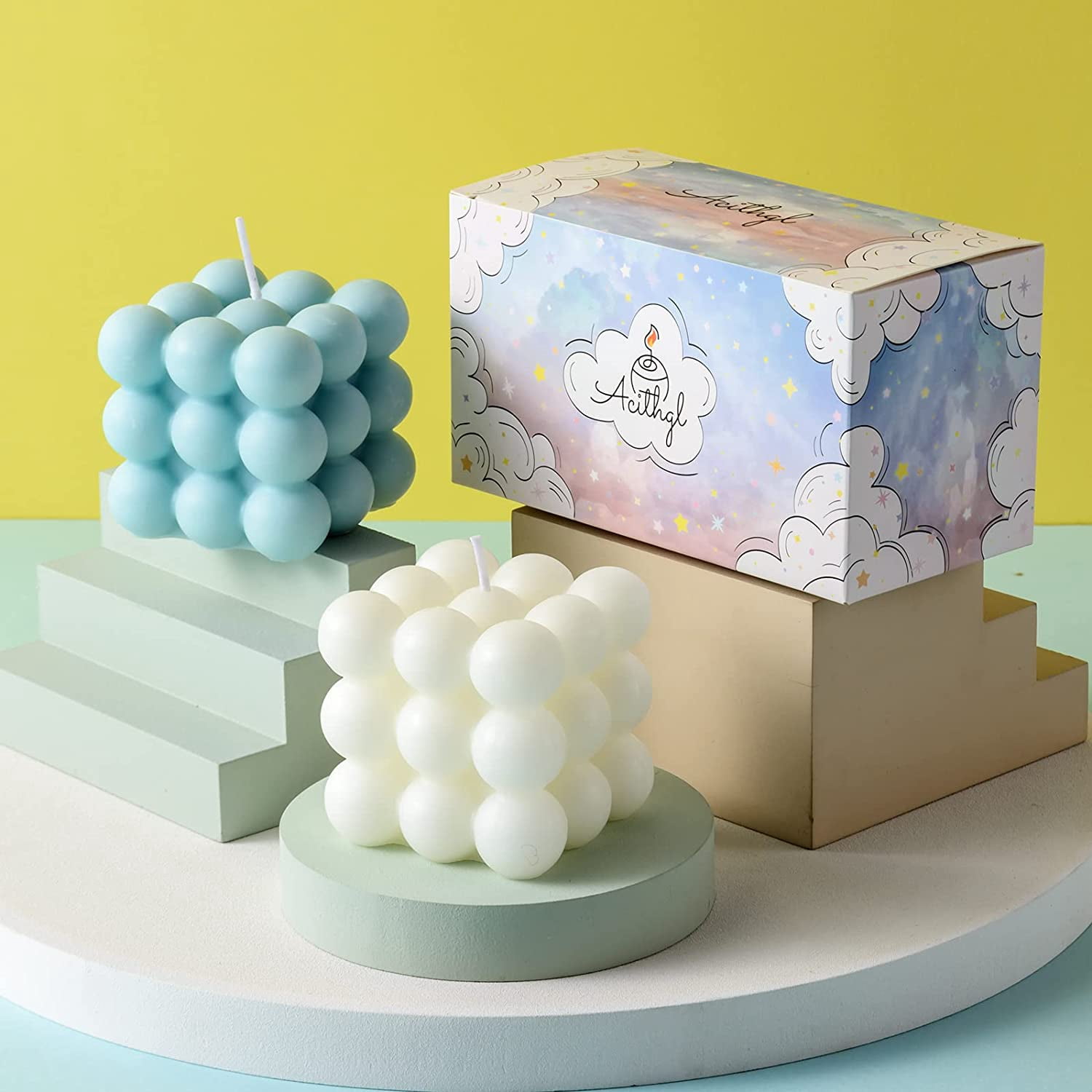 Cute Decorative Bubble Candle - Cube Soy Wax, Scented, 2 Pieces Set for ...