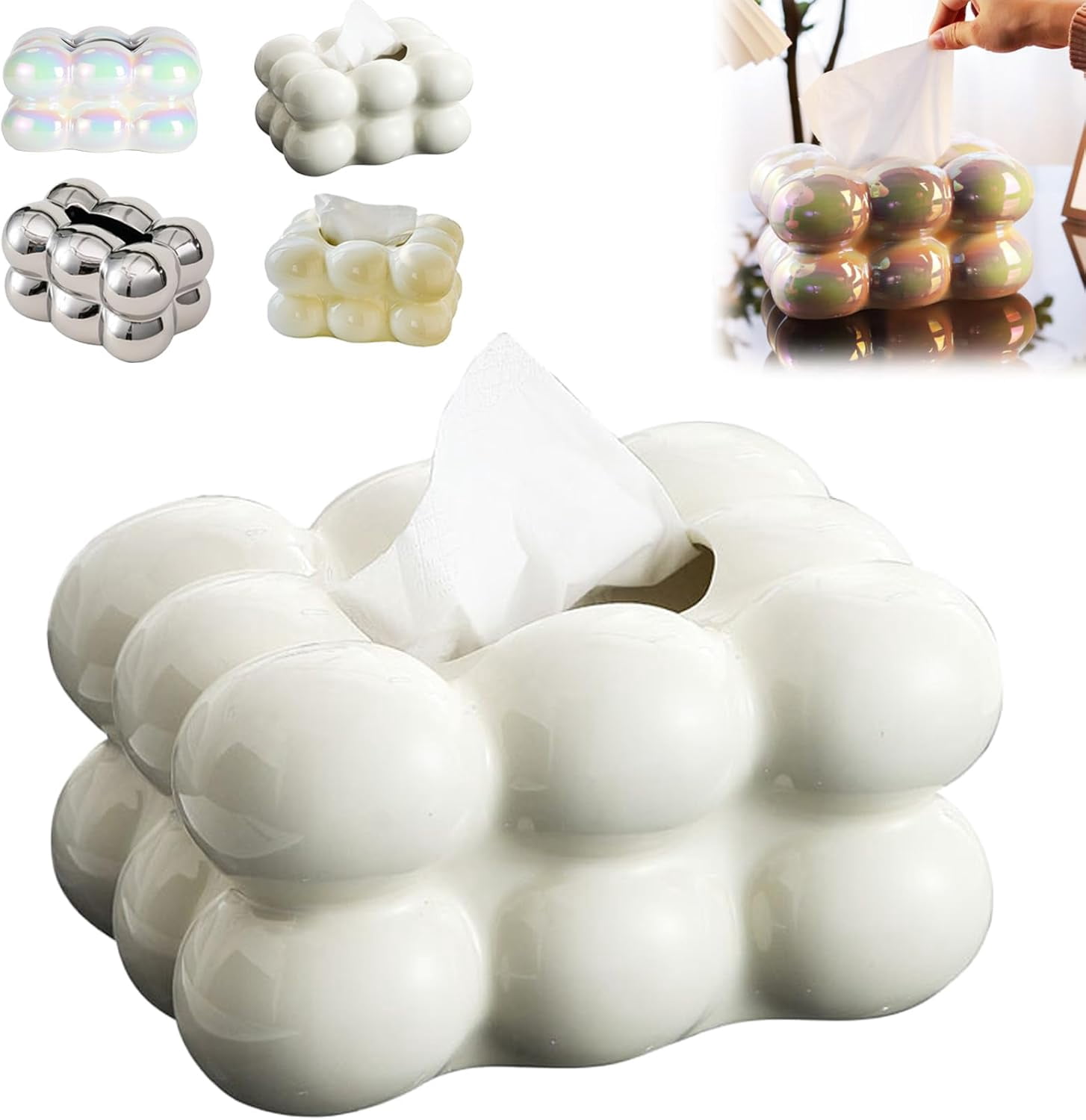Bubble Ceramic Tissue Box Cover, Glossy Sculptural Facial Tissue Holder ...