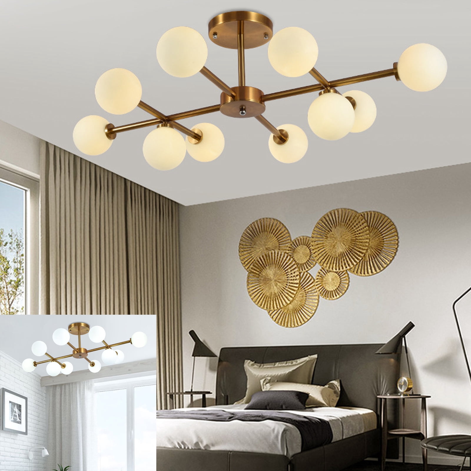 Bubble Chandelier Glass Semi-Flush Mount Light, Modern Gold Hanging ...