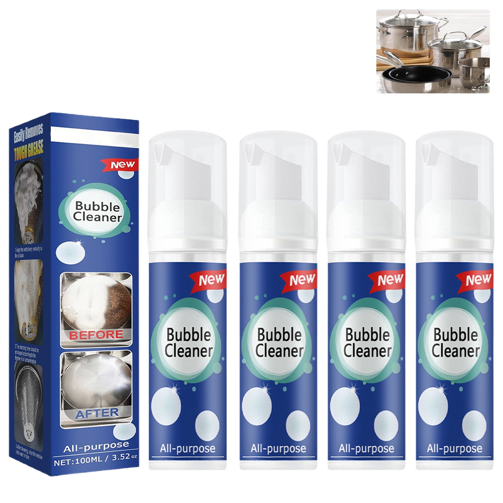 Bubble Cleaner Foam Spray, Kitchen Clean Bubble Cleaner Foam, Suitable for cleaning pots, （4pc ...