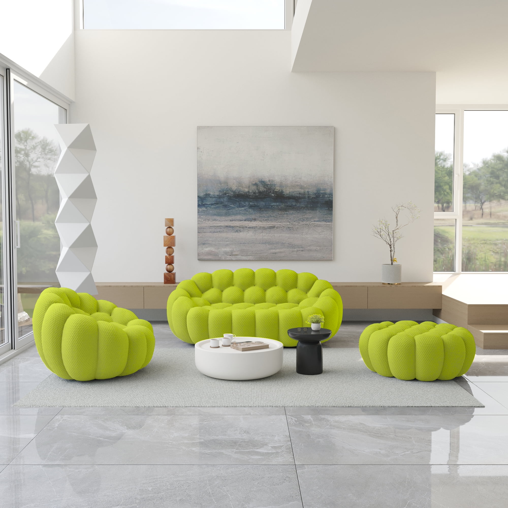 Bubble Couch Modern, Oversized Curved Couches, Lazy Floor Sofa, Lemon ...