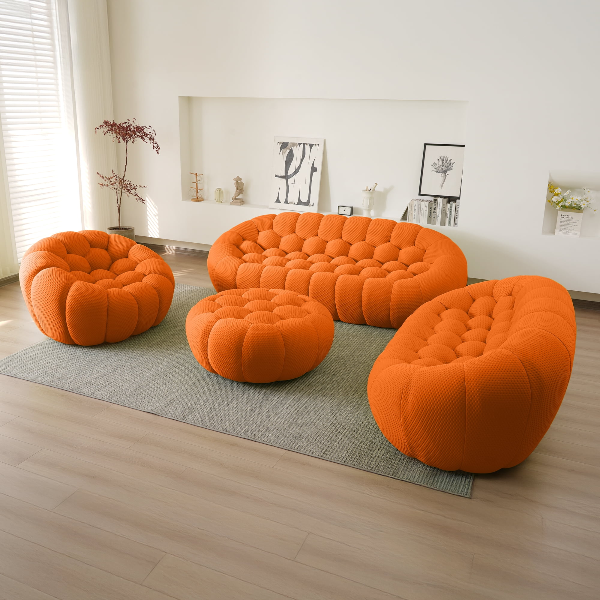 Bubble Couch Modern, Oversized Curved Couches, Lazy Floor Sofa, Orange ...