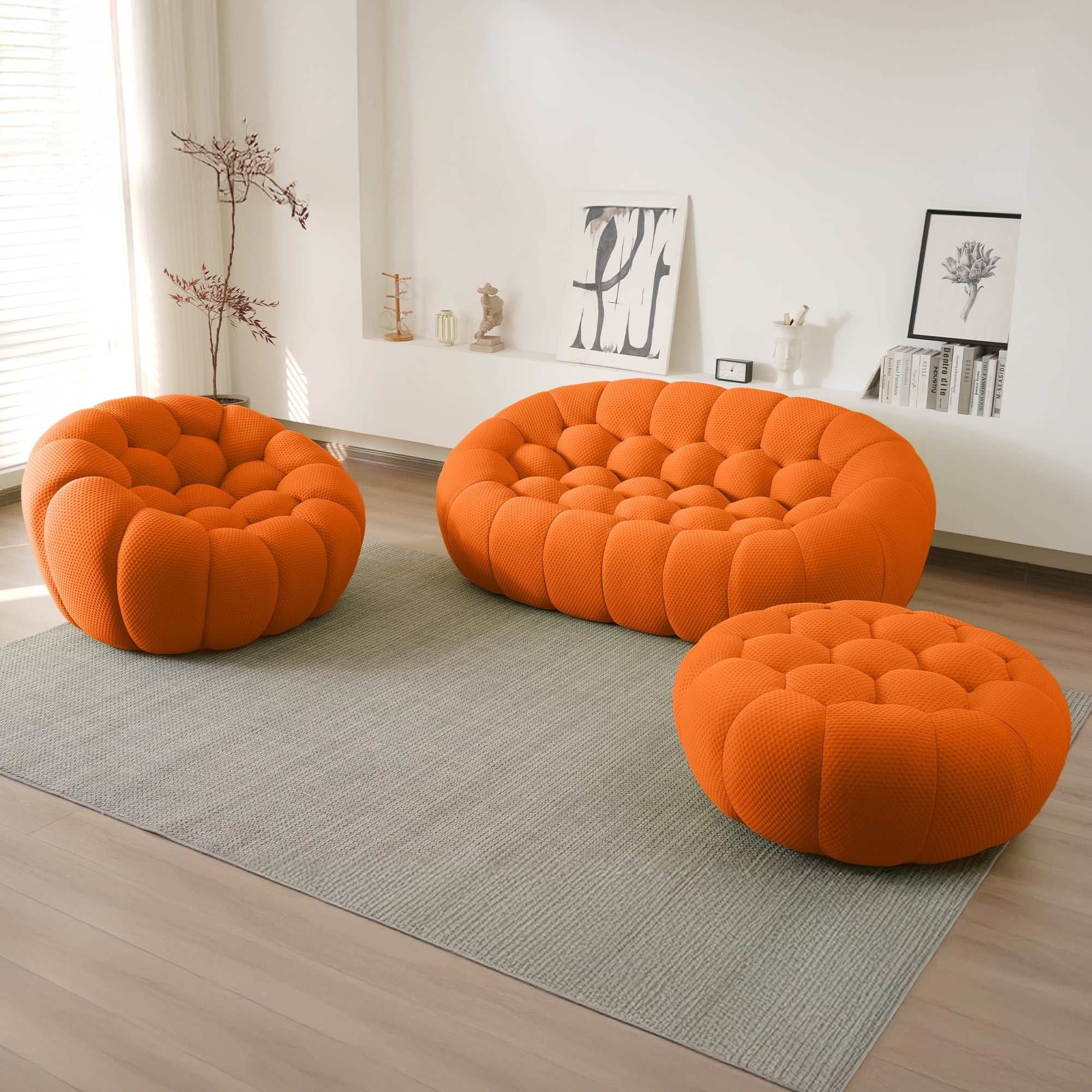 Bubble Couch Modern, Oversized Curved Couches, Lazy Floor Sofa, Orange ...