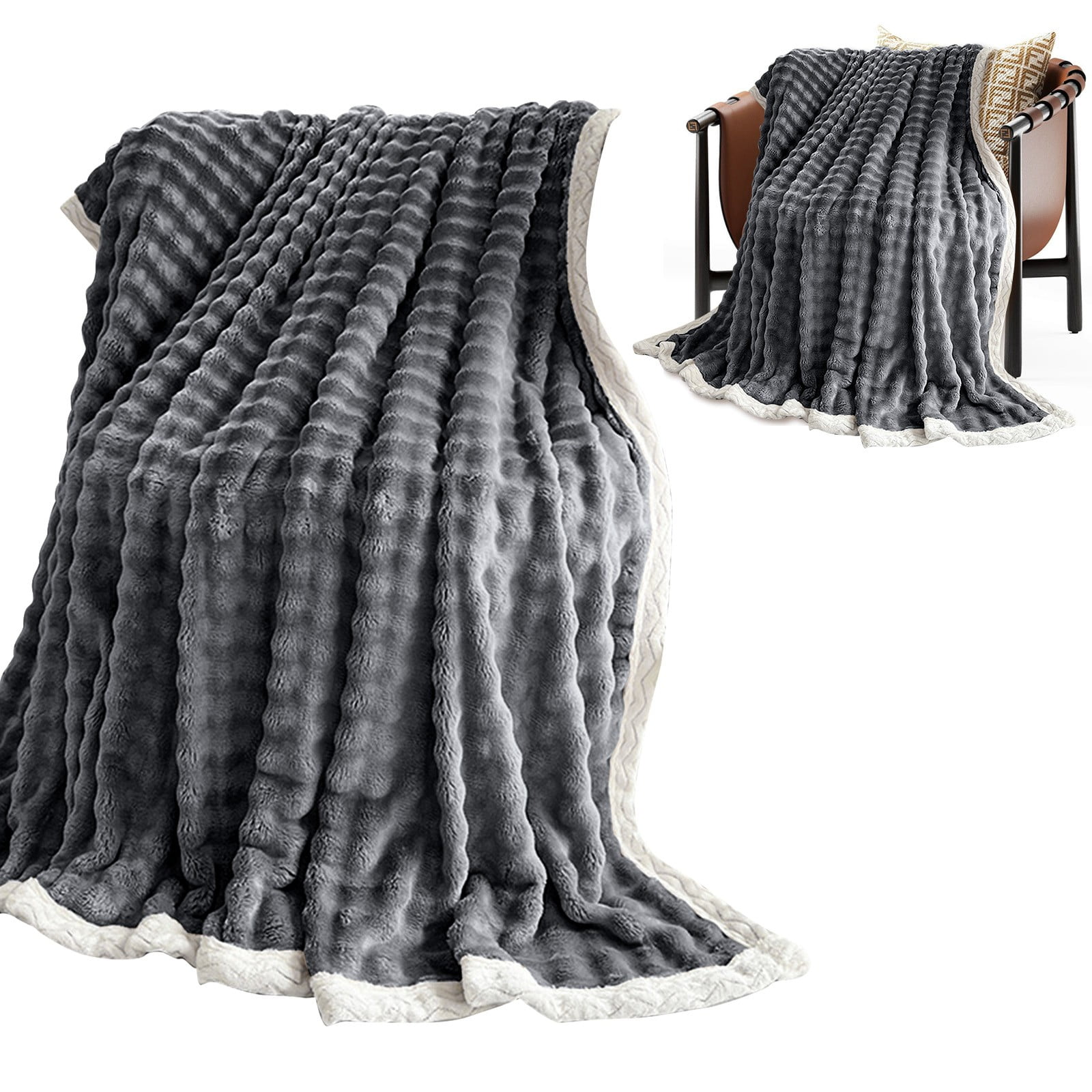 Bubble Fleece Blanket, Casual Winter Sofa Cover, Single Layer, Double ...