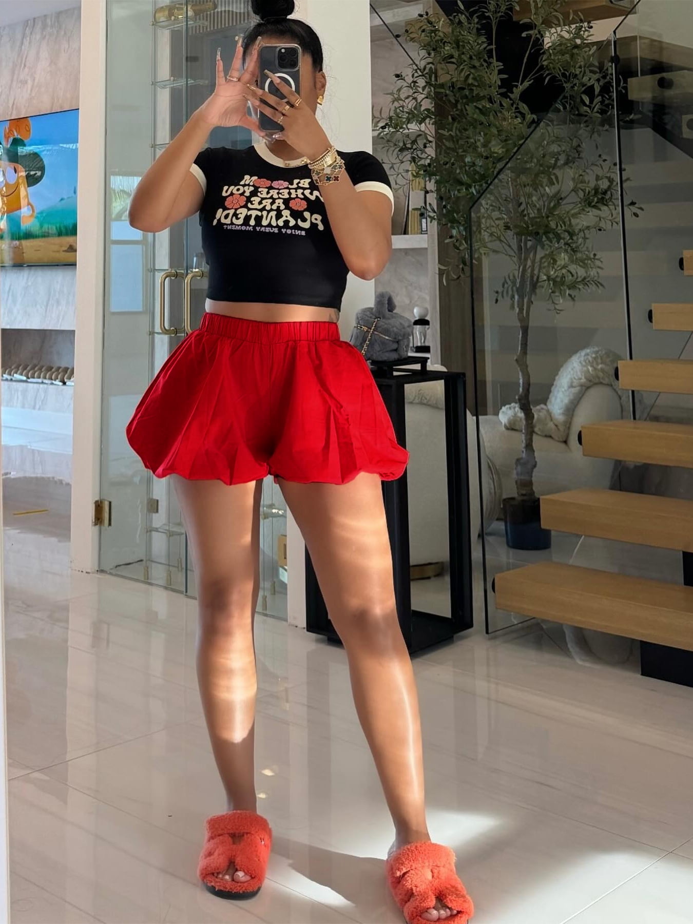 Bubble Fluffy Shorts (S, Red) - Walmart.com