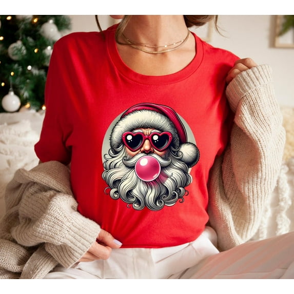 Bubble Gum Santa Shirt, Cute Santa Face T-Shirt, Season Santa Gum Tee ...