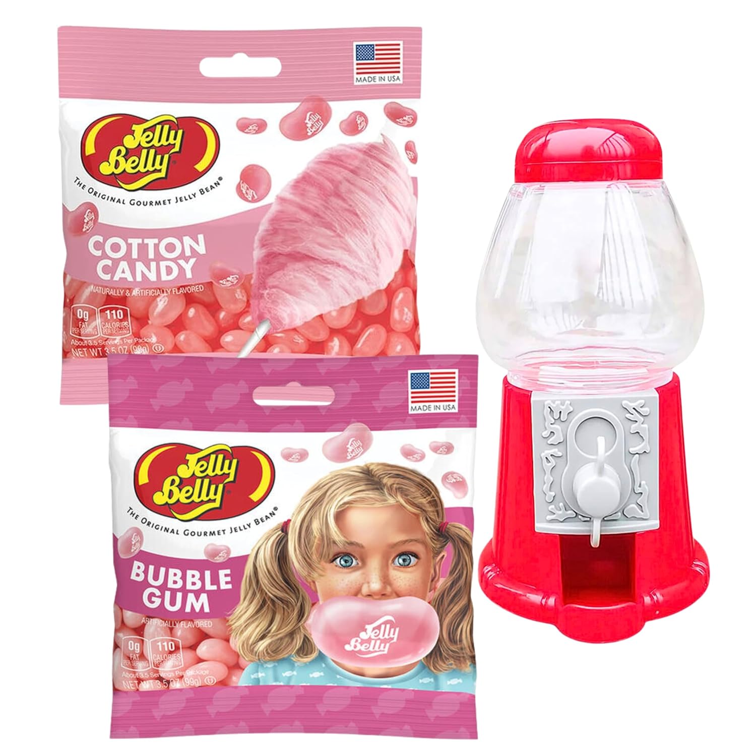 Bubble Gum and Cotton Candy Jelly Beans, Mini Gumball Machine(5x3.5x3.5 ...