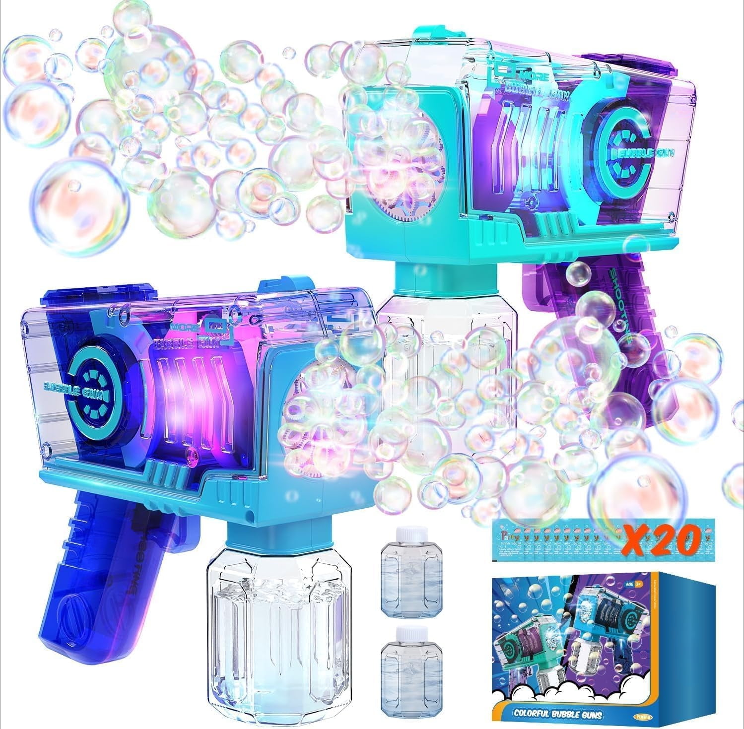 Bubble Gun for Kids 2 Packs, Automatic Bubble Machine, 10-Hole Bubbles ...