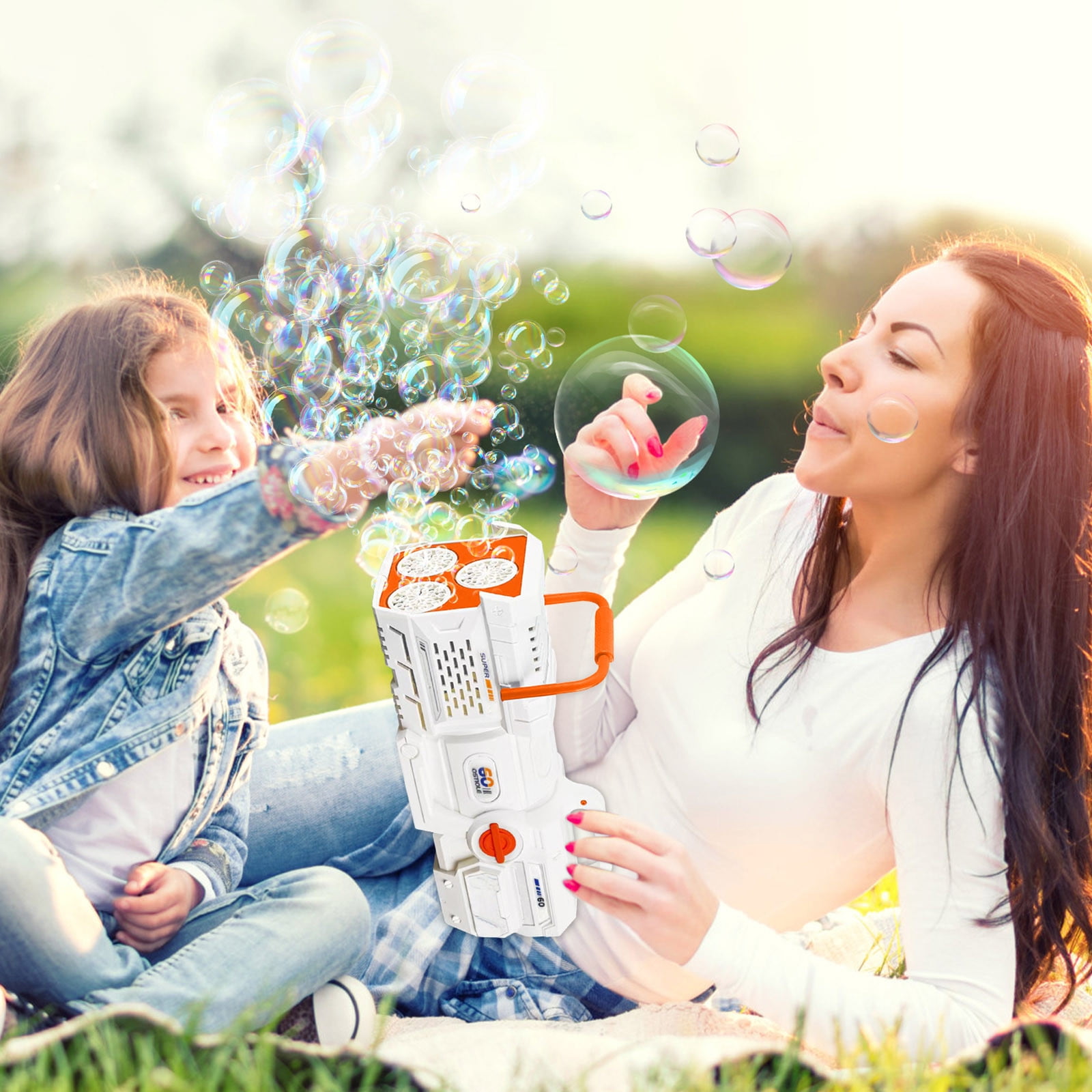 Bubble Gun Machine for Kids, Automatic 60 Hole Light Up Bubble Blower ...