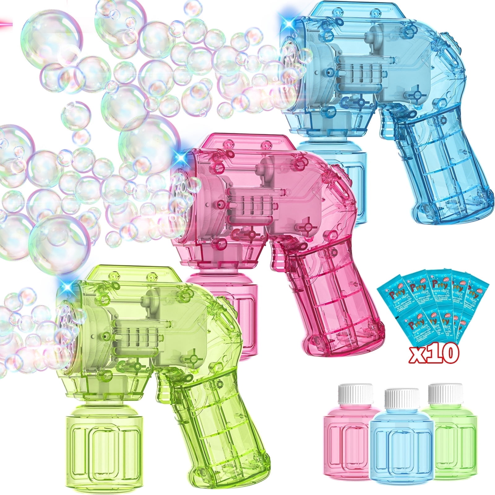 JoyStone 3 Pack Bubble Gun Machine for Kids, Automatic Light Up Bubble ...