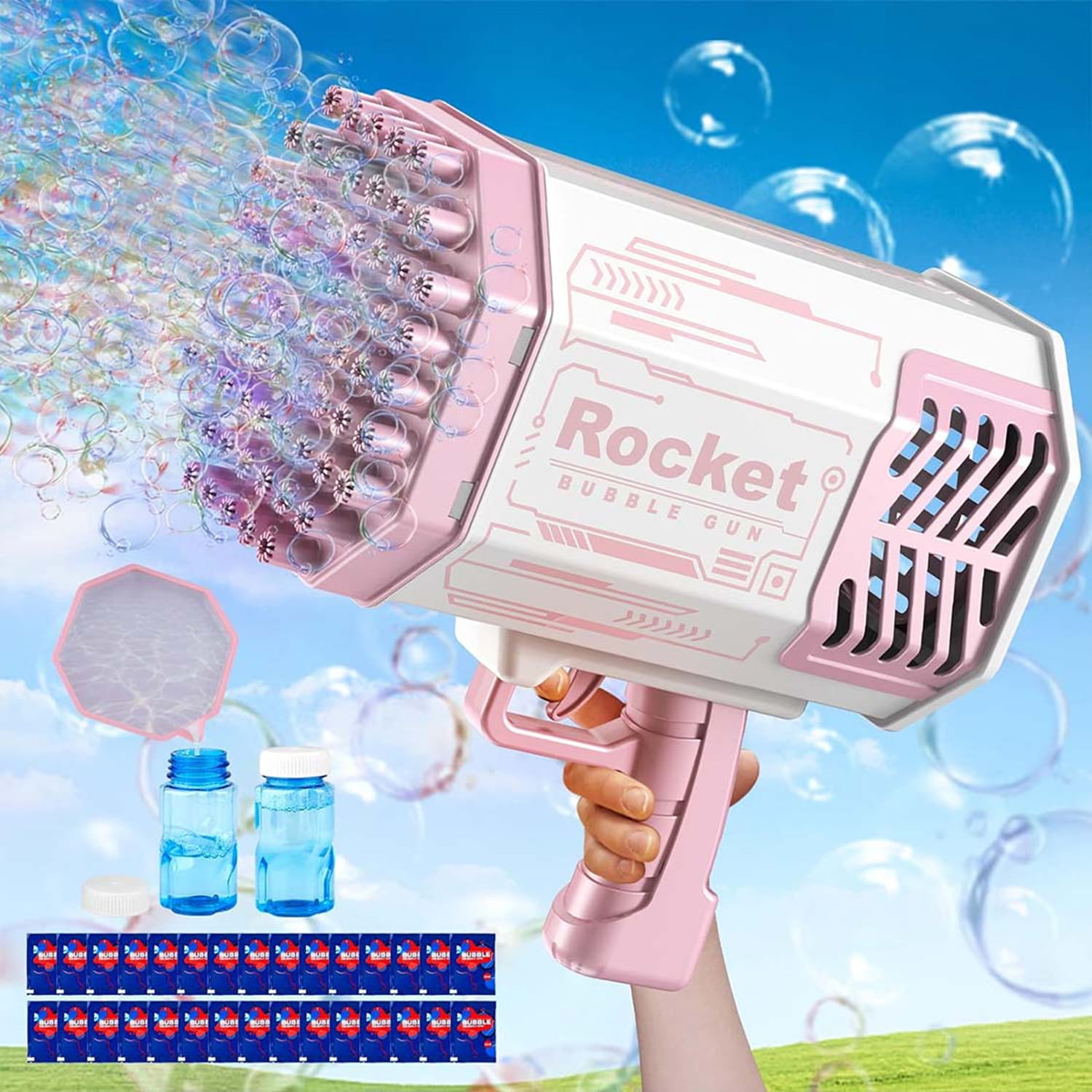Bubble Gun Rocket Bubbles Machine with Lights/Bubble Solution, Bazooka ...