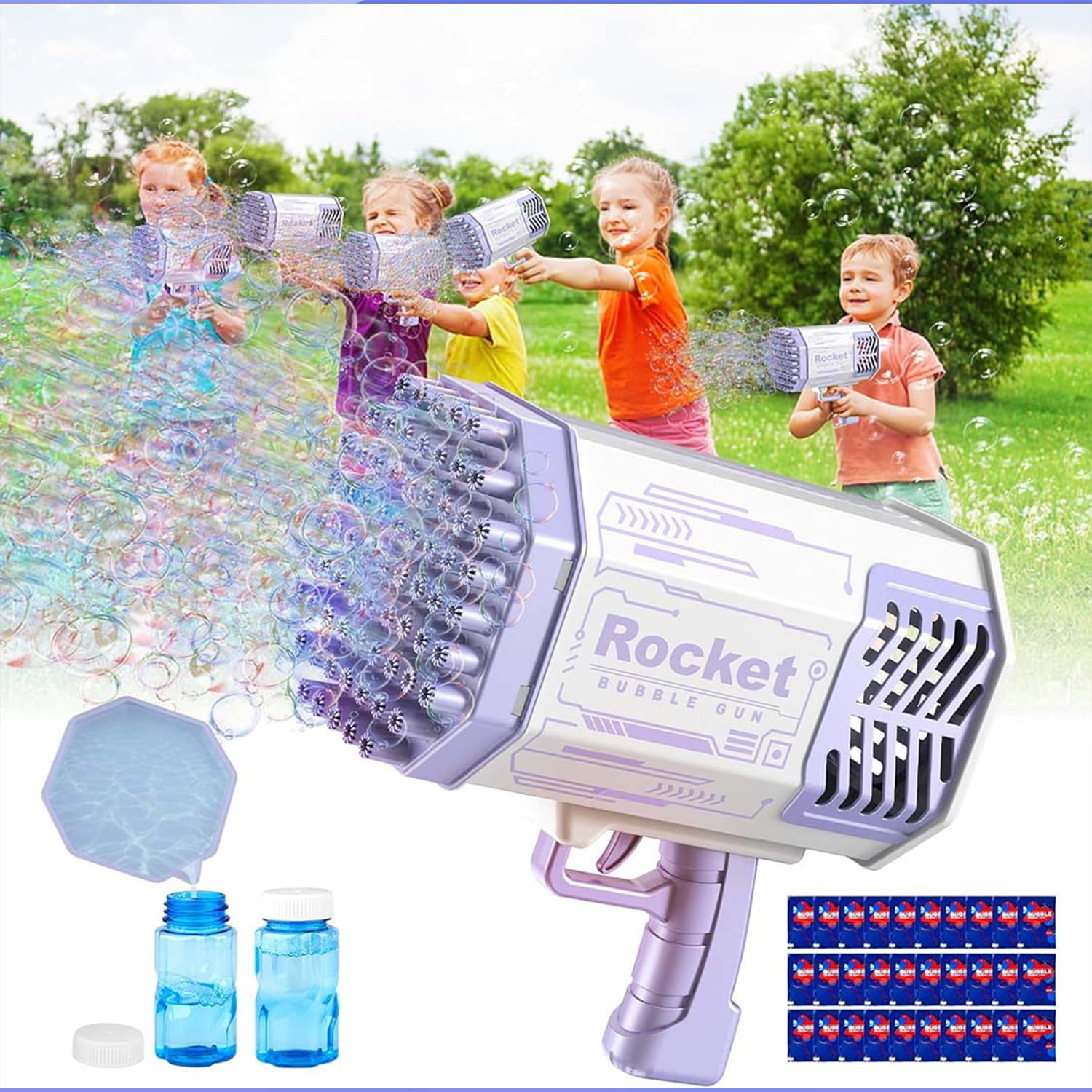 Bubble Gun Rocket Bubbles Machine with Lights/Bubble Solution, Bazooka ...