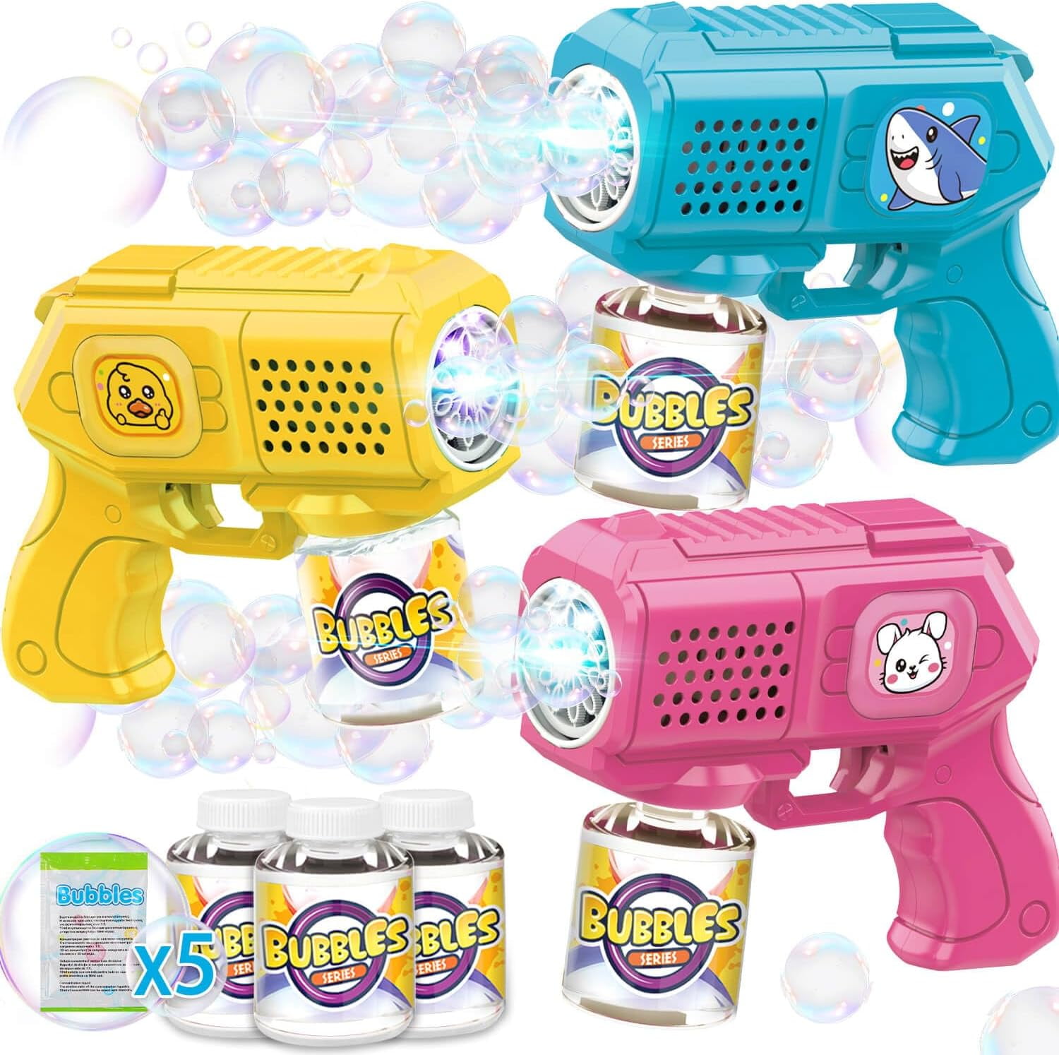 Bubble Guns with Bubble Solution- 3 Pack, Bubbles Gun, Blaster, Blower ...