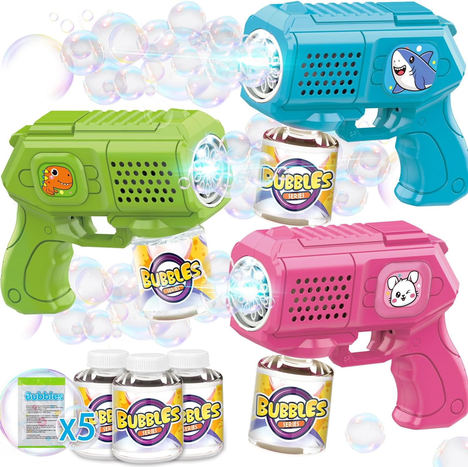 Bubble Guns with Bubble Solution- 3 Pack Bubbles Gun Blaster Blower ...