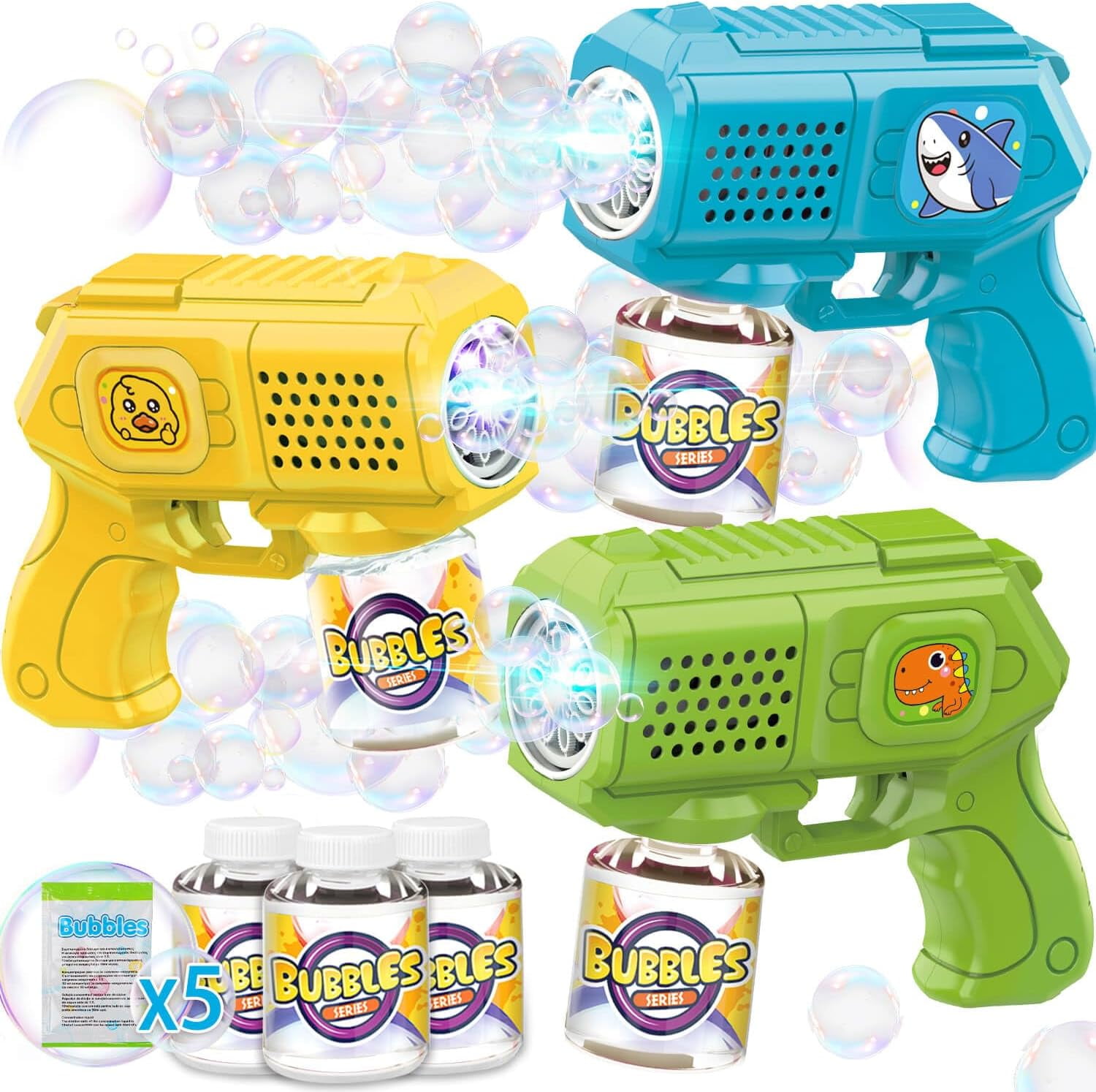 Bubble Guns with Bubble Solution- 3 Pack, Bubbles Gun, Blaster, Blower ...