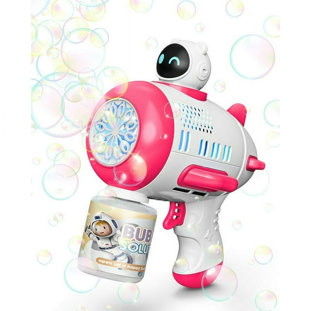 Pink LED Bubble Gun for Kids, Leak-Proof, Astronaut-Shaped, Party Favor ...