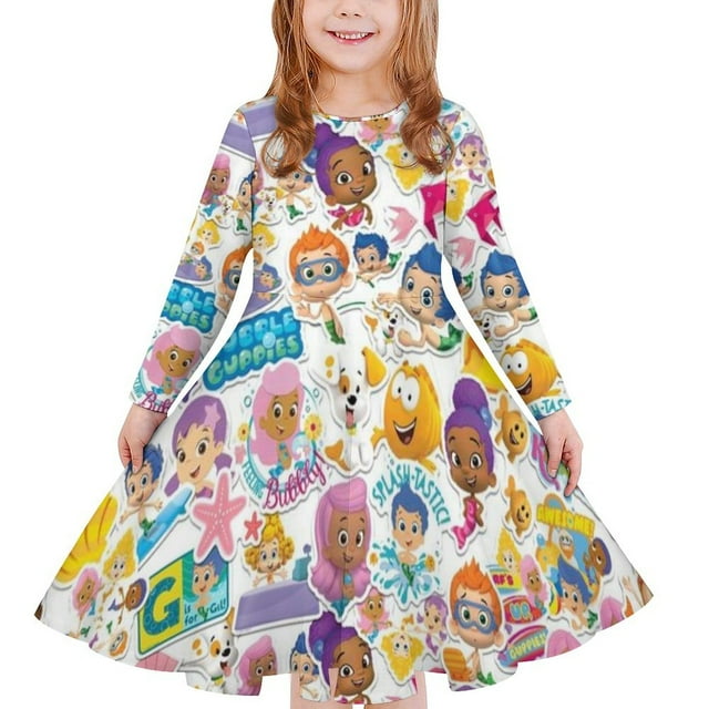 Bubble Guppies Girls Cartoon Long Sleeve Dress A Line Girls Dress XL ...
