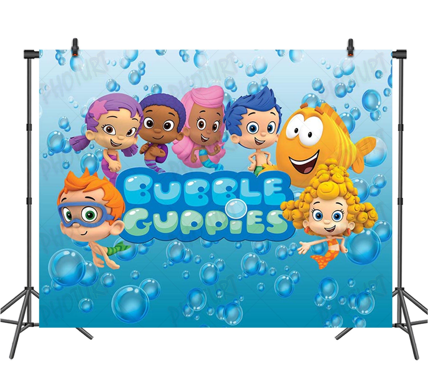 Bubble Guppies Photography Backdrop Baby Shower 1st Birthday Party Background Star Blue Custom ...
